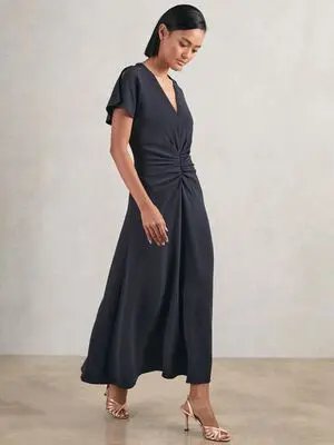 REISS Rowe Ruched-front Midi Dress - Navy