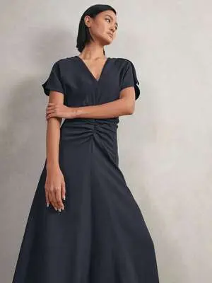 REISS Rowe Ruched-front Midi Dress - Navy