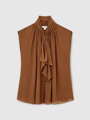 REISS Lucy Crepe-chiffon Ruffle Sleeveless Top