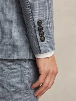 REISS Reef Slim Fit Single Breasted Linen Check Suit Blazer