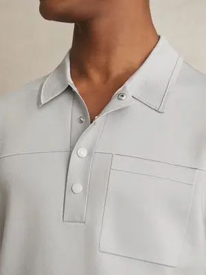 REISS Blinker Press-stud Seam-detail Polo Shirt - Ice Grey