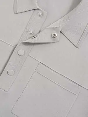 REISS Blinker Press-stud Seam-detail Polo Shirt - Ice Grey