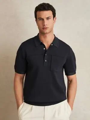 REISS Blinker Press-stud Seam-detail Polo Shirt - Navy