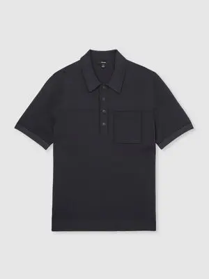 REISS Blinker Press-stud Seam-detail Polo Shirt - Navy