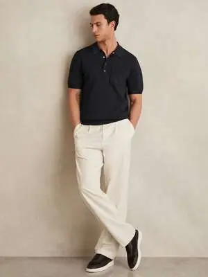 REISS Blinker Press-stud Seam-detail Polo Shirt - Navy
