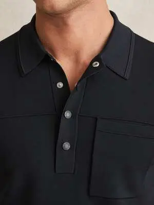 REISS Blinker Press-stud Seam-detail Polo Shirt - Navy