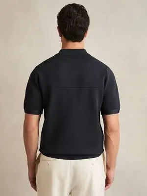 REISS Blinker Press-stud Seam-detail Polo Shirt - Navy