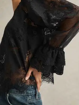 REISS Emilia Lace Flared-cuff Blouse