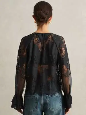 REISS Emilia Lace Flared-cuff Blouse