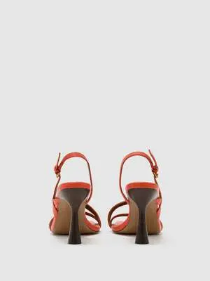 REISS Leather Heeled Sandals - Coral