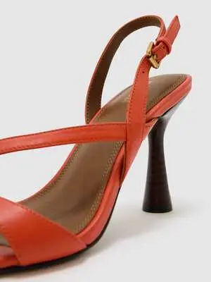 REISS Leather Heeled Sandals - Coral