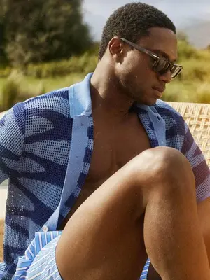 REISS Soliel | Ché Wave Crochet Shirt - Blue
