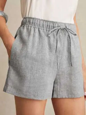 REISS Willow Linen-blend Drawstring Shorts - Blue