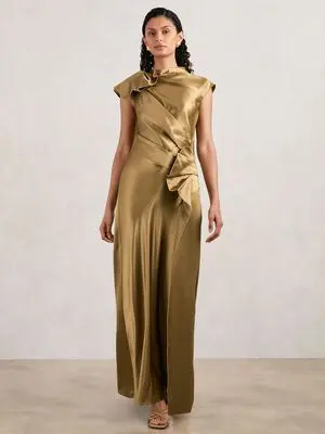 Acler Draped Satin Midi Dress