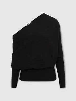 REISS Lorna Asymmetric Draped Knitted Jumper - Black