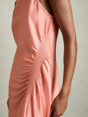 REISS Anessa Satin Shirred Midi Dress