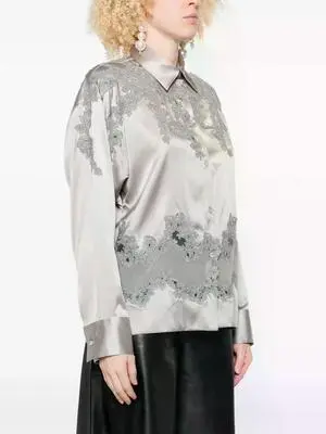 Ermanno Scervino Lace-embellished Silk Shirt - Grey