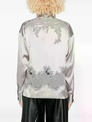 Ermanno Scervino Lace-embellished Silk Shirt - Grey