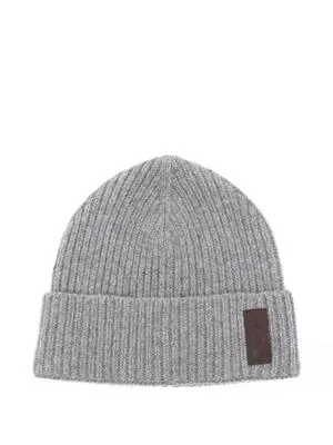 Paul & Shark Ribbed Leather-patch Beanie - Grey