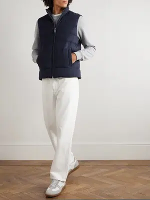 Herno Suede-trimmed Quilted Down Gilet - Blue