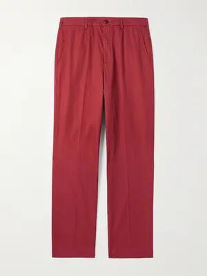 Dunhill Slim-fit Straight-leg Pleated Cotton-gabardine Chinos - Red