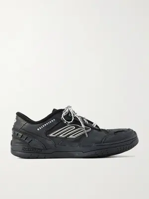 Balenciaga Hampton Logo-appliquéd Distressed Leather Sneakers