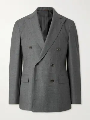 Canali Double-breasted Wool Suit Jacket - Gray
