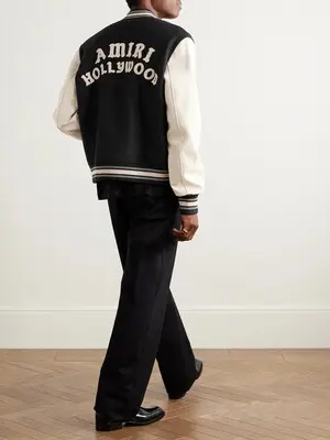 Amiri Logo-embroidered Leather And Wool-blend Varsity Jacket - Black