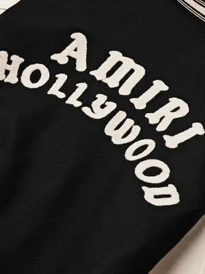 Amiri Logo-embroidered Leather And Wool-blend Varsity Jacket - Black