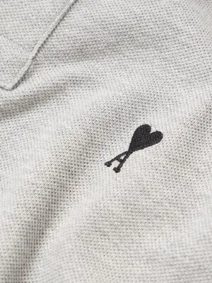 AMI Paris Logo-embroidered Organic Cotton-piqué Polo Shirt - Gray