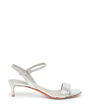 Santoni Leather Mid-heel Sandals - Silver
