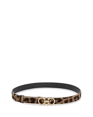 FERRAGAMO Double Gancini Reversible Calf Hair And Leather Belt - Naturale