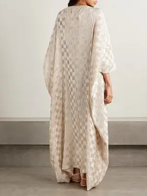 DIMA AYAD Cocoon Checked Plissé-satin Gown