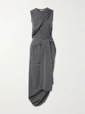 JW Anderson Tie-detailed Wrap-effect Knitted Maxi Dress - Gray