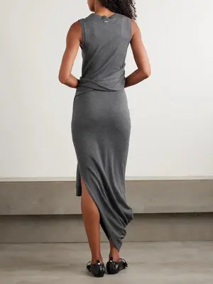 JW Anderson Tie-detailed Wrap-effect Knitted Maxi Dress - Gray