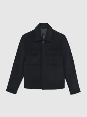 REISS Wool Blend Twin Pocket Zipped Jacket - Navy
