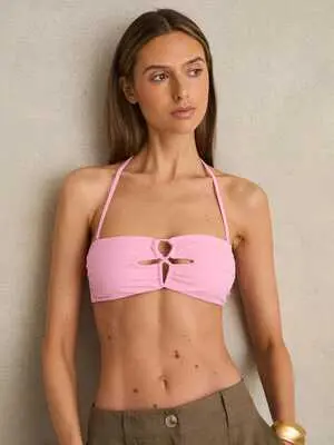 REISS Ari Cut-Out Bandeau Bikini Top Pink