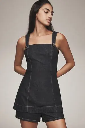Line & Dot Caryl Square-neck Romper - Indigo