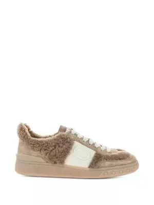 Valentino Garavani Valentino Shearling-Trim Leather Sneakers Neutrals