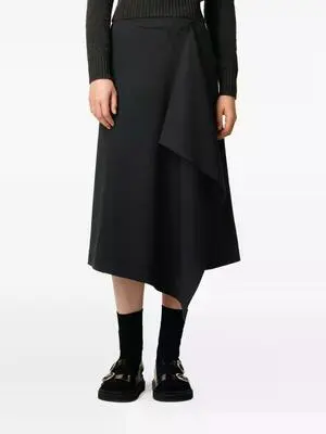 AMI Paris Asymmetrical Wrap Midi Skirt - Black