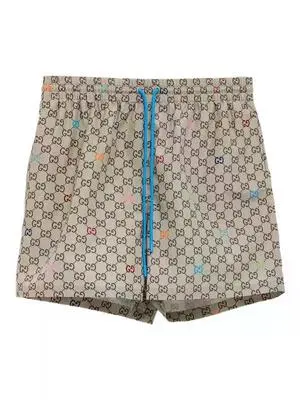 Gucci Gg Supreme-print Swim Shorts - Brown