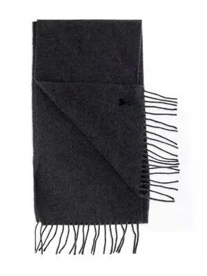 AMI Paris Logo-embroidered Fringed Scarf