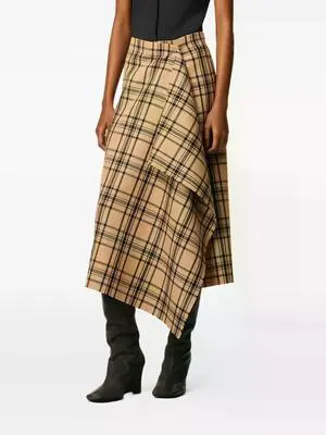 AMI Paris Wool Checked Wrap Midi Skirt