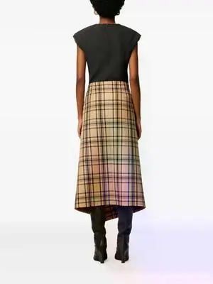 AMI Paris Wool Checked Wrap Midi Skirt