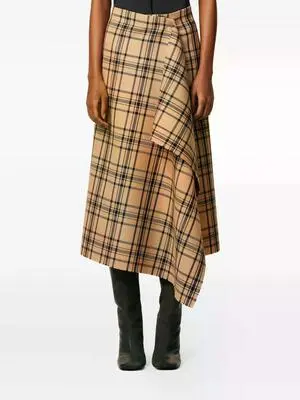 AMI Paris Wool Checked Wrap Midi Skirt