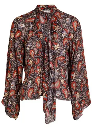Rixo Floral Chiffon Blouse With Tie Detail