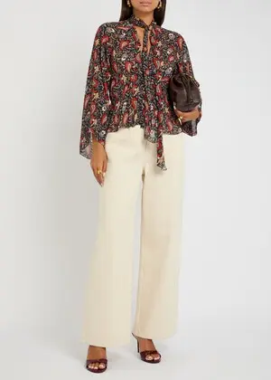 Rixo Floral Chiffon Blouse With Tie Detail