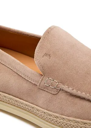 TOD'S Elixir Suede Loafers With Raffia Midsole - Sand