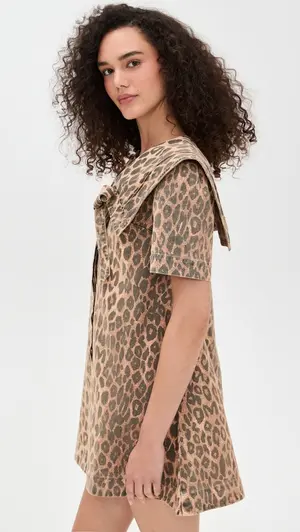 goldie dress denim leopard laser Damson Madder Goldie Leopard Denim Mini Dress In Leopard Laser - 60% Off