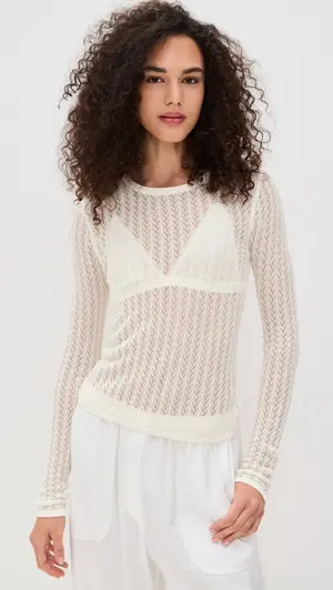 WHITE & WARREN Paperfine Lace Stitch Top